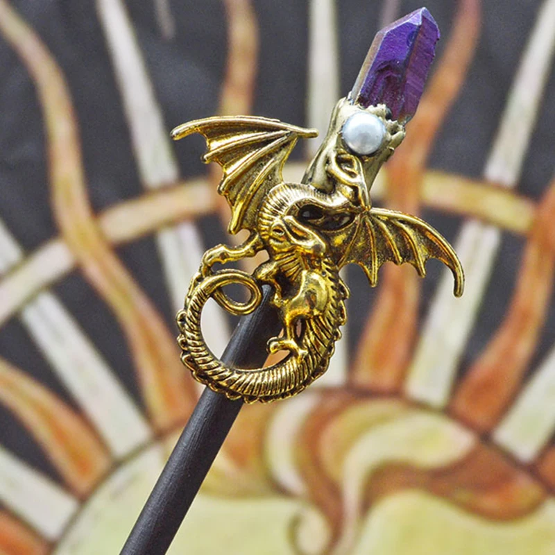 Witch-Natural-Crystal-Wood-Wand-Altar-Spells-Wizard-Amethyst-Fairy ...