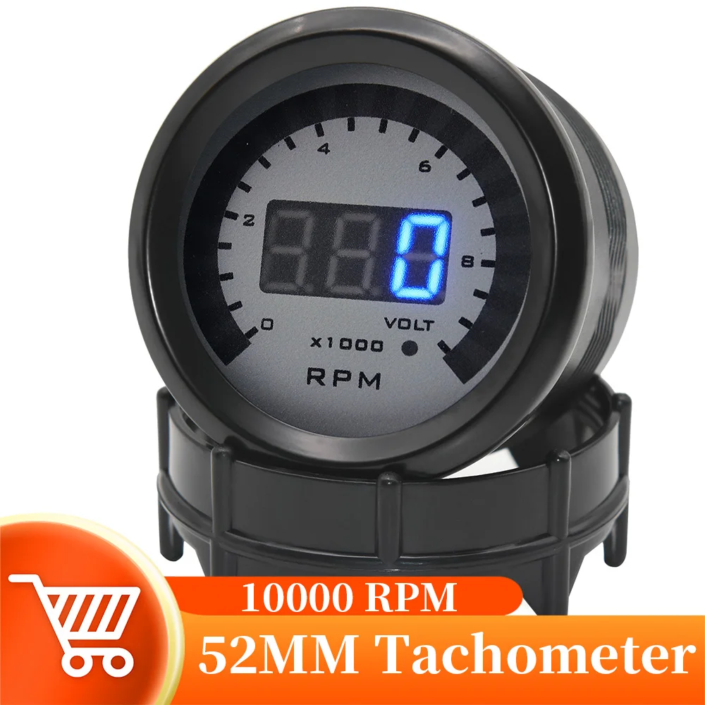 52MM Car Digital Tacho Gauge 0-9999 RPM Tachometer With Voltmeter 4/6/8 ...