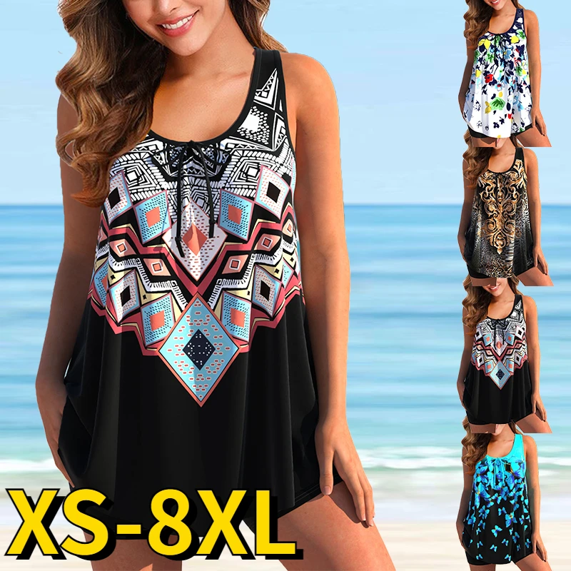 Rayure Impression Tankini Monokini Maillots De Bain Bain trempé Deux Pièces Ensemble D'été ...