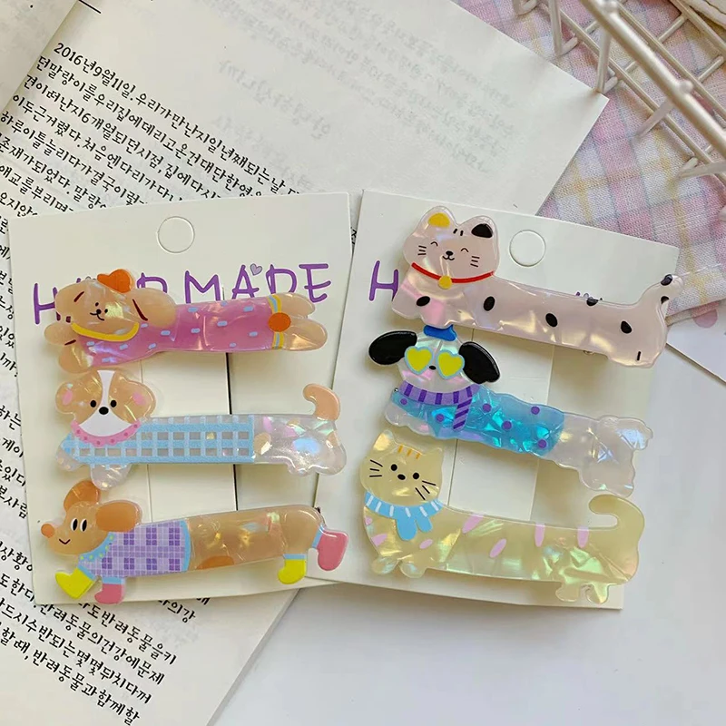 Kawaii Cartoon Dog Acrylic Hairpin Cute Animal Cat Duckbill Hair Clip ...