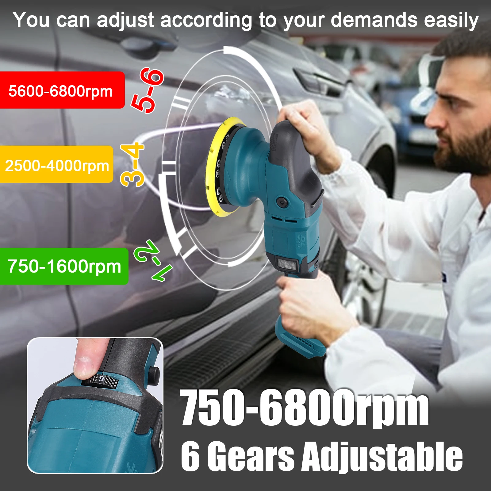 150mm-Cordless-Car-Polisher-Orbital-Sander-Brushless-Grinder-DIY-Wood ...