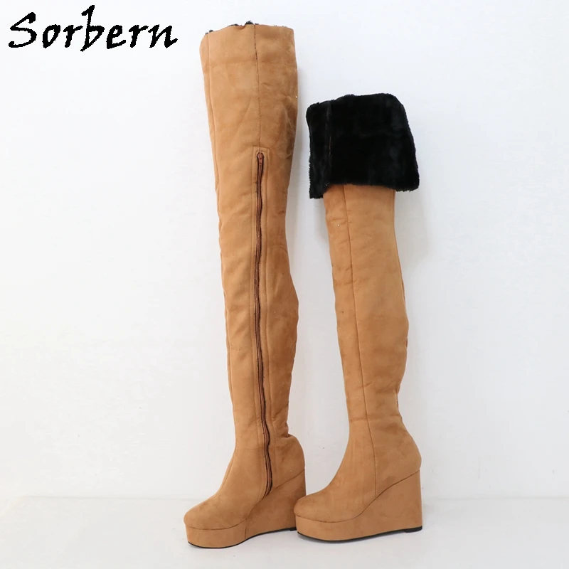 Sorbern-97cm-Long-Brown-Crotch-Thigh-High-Boots-Unisex-Thick-Fake-Fur ...