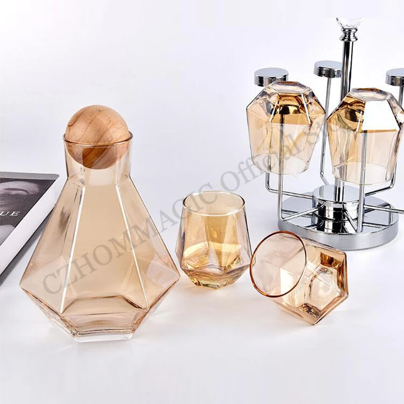 Luxury-Diamond-Shape-Crystal-Glass-Water-Kettle-Cup-Set-Clear-Diamond ...