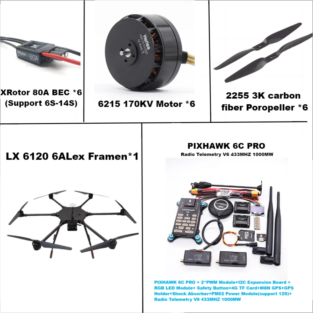 LX6120-Full-Carbon-Fiber-1200mm-Hexa-Rotor-Frame-X-Roter-80A-ESC-PX4 ...