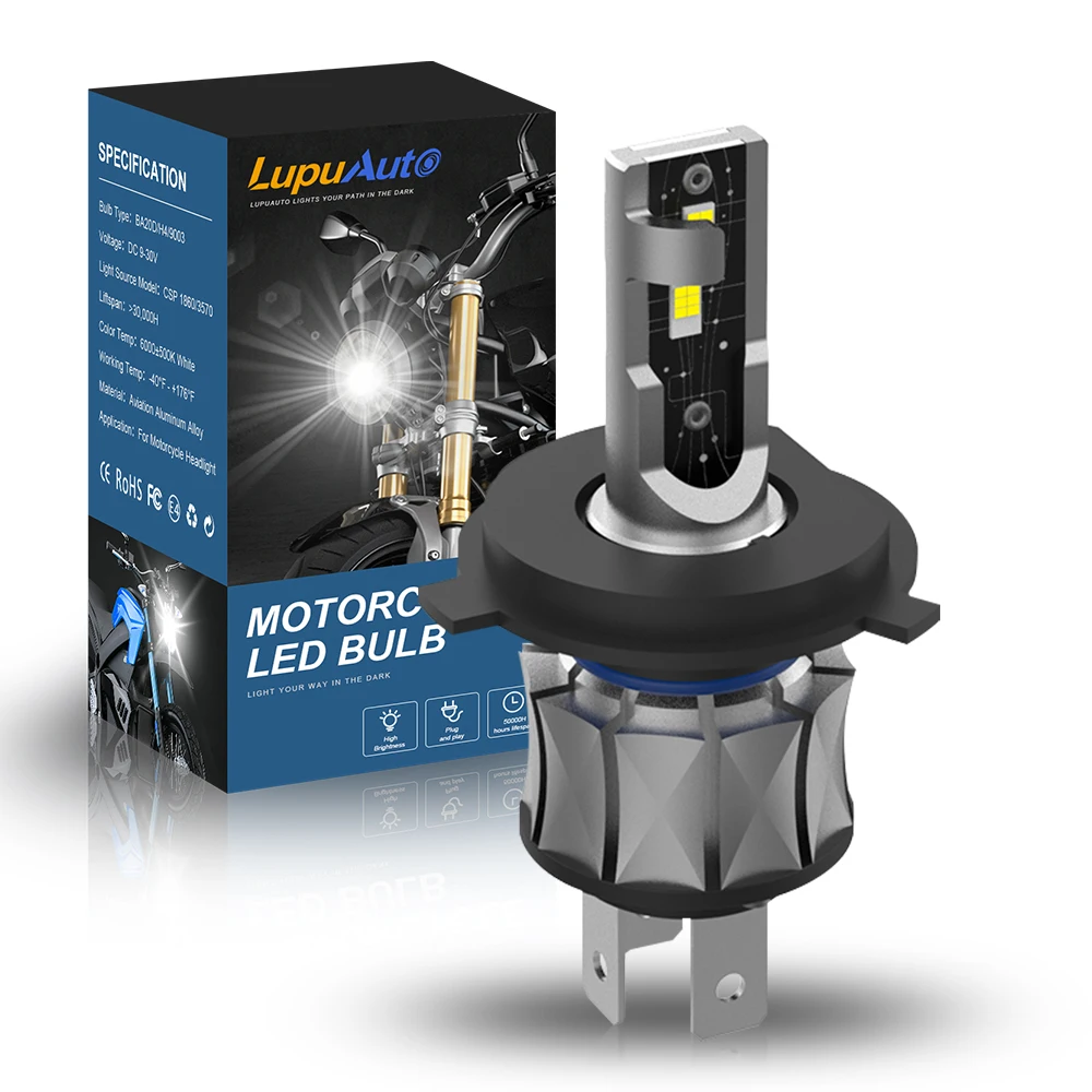 Lupuauto-H4 LED lâmpada farol da motocicleta, 25W, 8000Lm, moto luz, alta e baixa feixe, 6000K ...