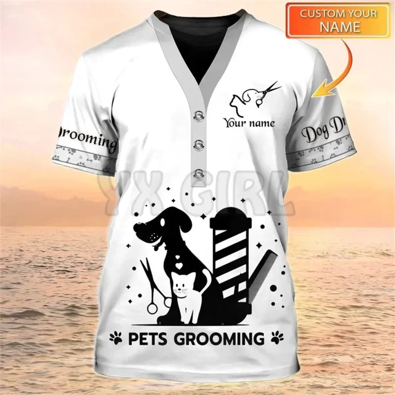 2024 Summer Personalized Name Pet Groomer Shirt, Pets Grooming Uniform ...