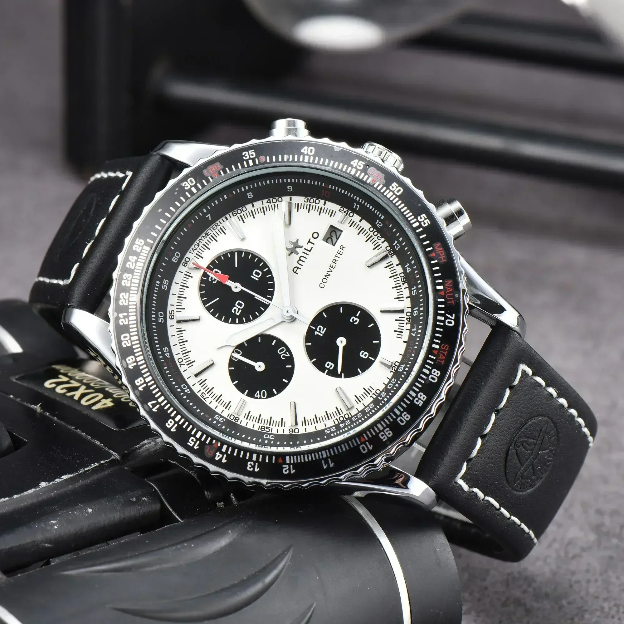 HAMILTON-reloj-de-cuarzo-con-correa-de-cuero-para-hombre-cron-grafo-de ...