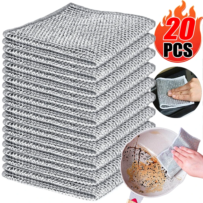 1-20pcs-Double-side-Steel-Wire-Cleaning-Cloth-Kitchen-Pan-Pot-Dish ...