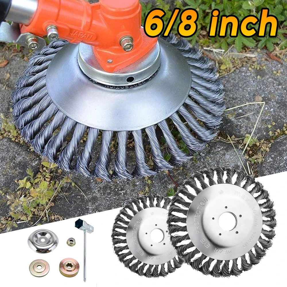 New 6/8 Inch Steel Wire Wheel Garden Weed Brush Cutter Set Universal ...