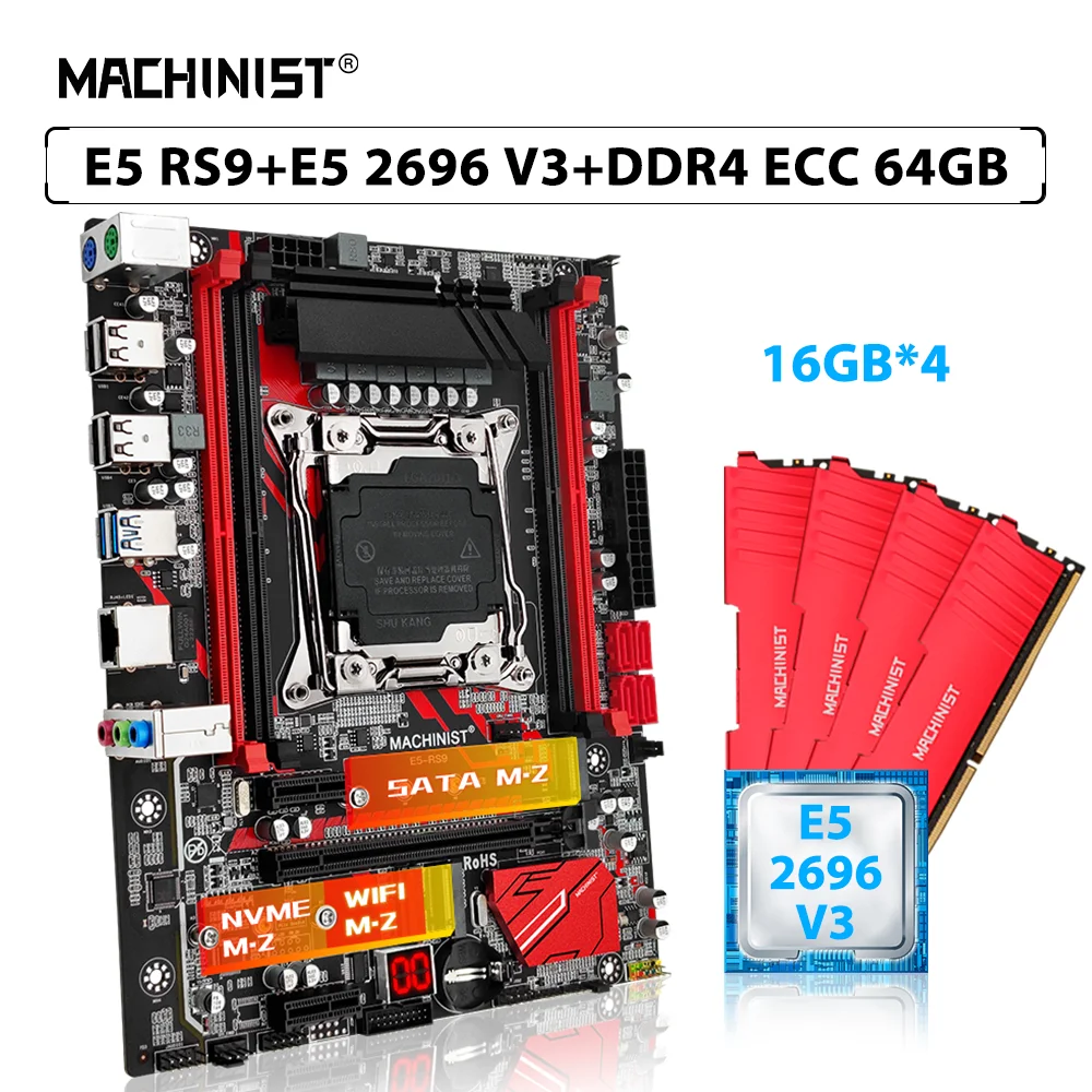 MACHINIST RS9 X99 Conjunto de Placa Mãe LGA 2011 3 Kit Xeon E5 2696 V3 Processador CPU 4pcs ...