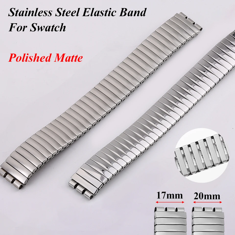 17mm-20mm-Metal-Elastic-Polish-Matte-Silver-Watch-Band-for-Swatch ...