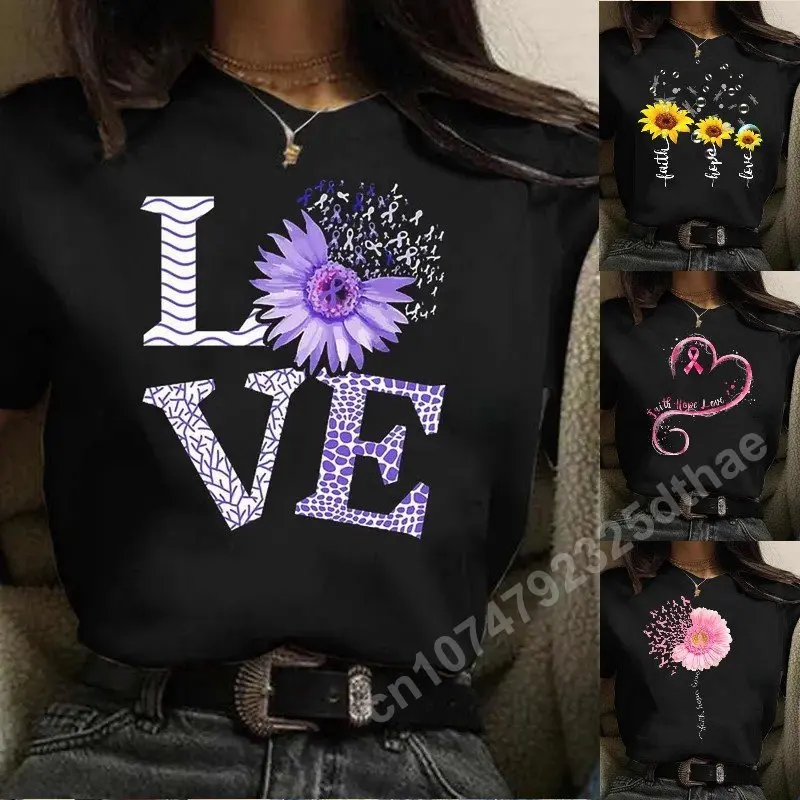 Camiseta-feminina-de-girassol-e-margarida-estilo-harajuku-manga-curta ...