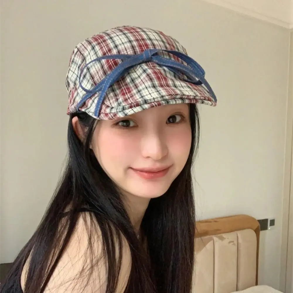 Y2k-Sweet-and-Cute-Bow-Strap-Berets-Caps-for-Women-in-2024-Spring-and ...