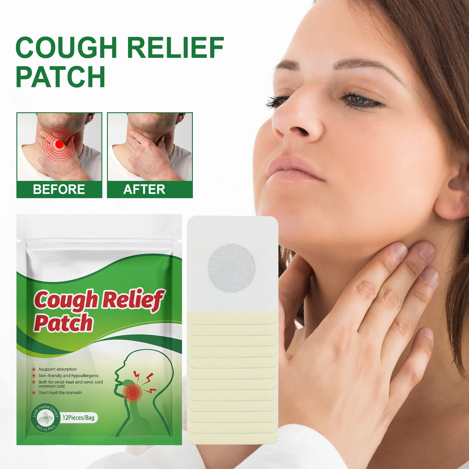 12pcs-Cough-Patch-Sore-Throat-Sticker-Natural-Plant-Based-Formula-Cough ...