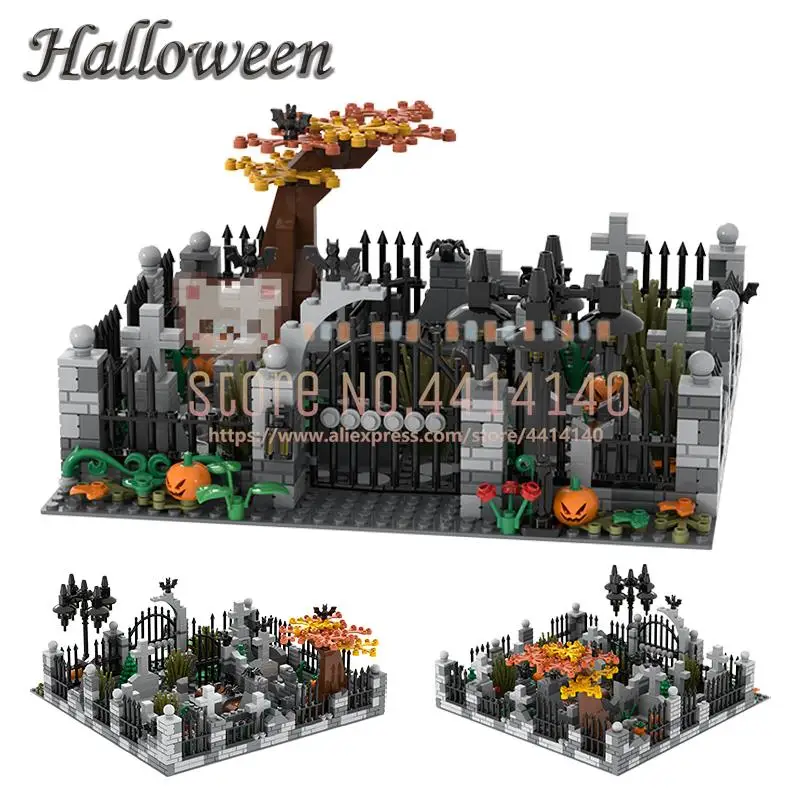 Horror-Scene-Cemetery-MOC-Building-Blocks-DIY-Coffin-Bat-Pumpkin ...