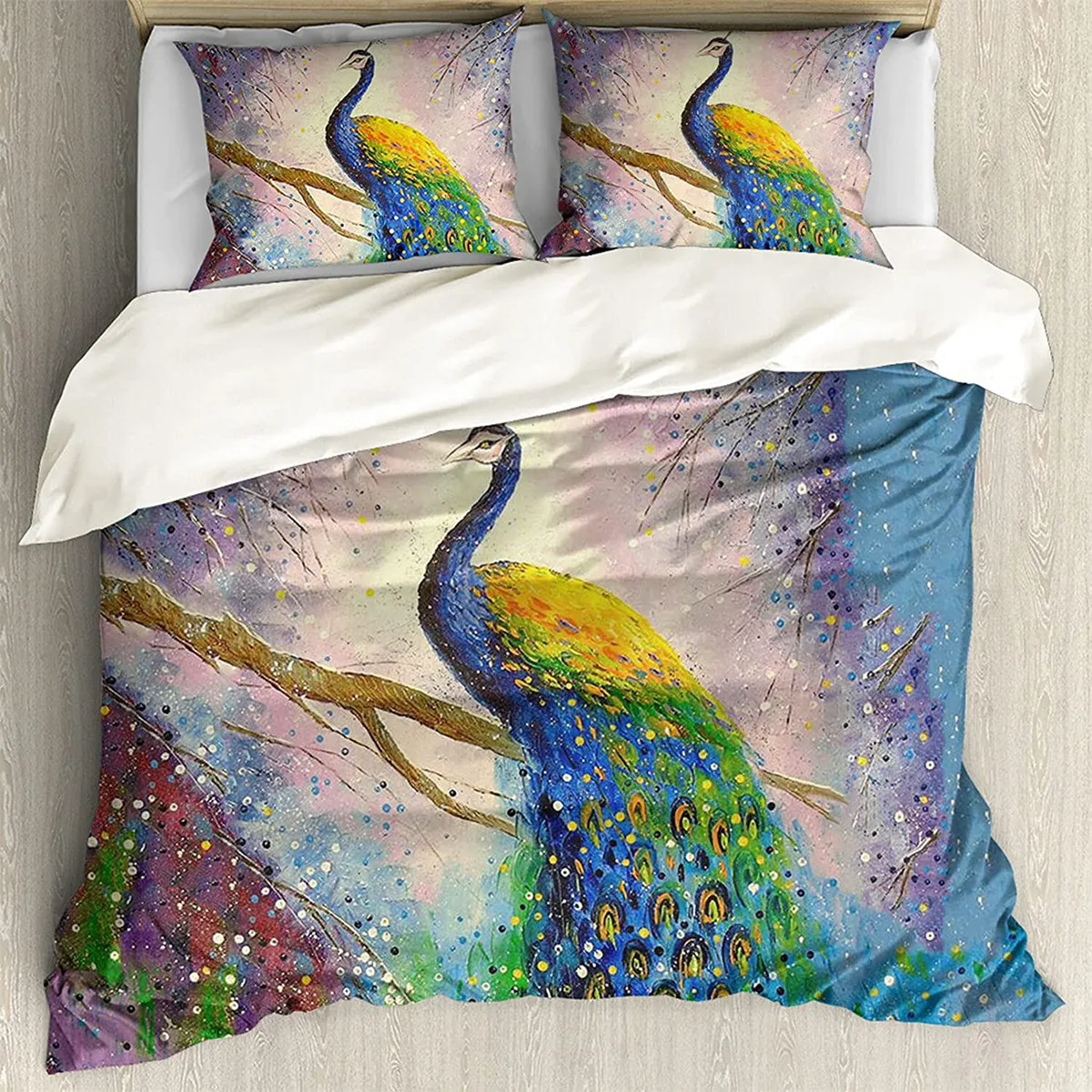 Peacock-Duvet-Cover-Set-Rainbow-Feather-Bedding-Set-for-Bedroom-Decor ...