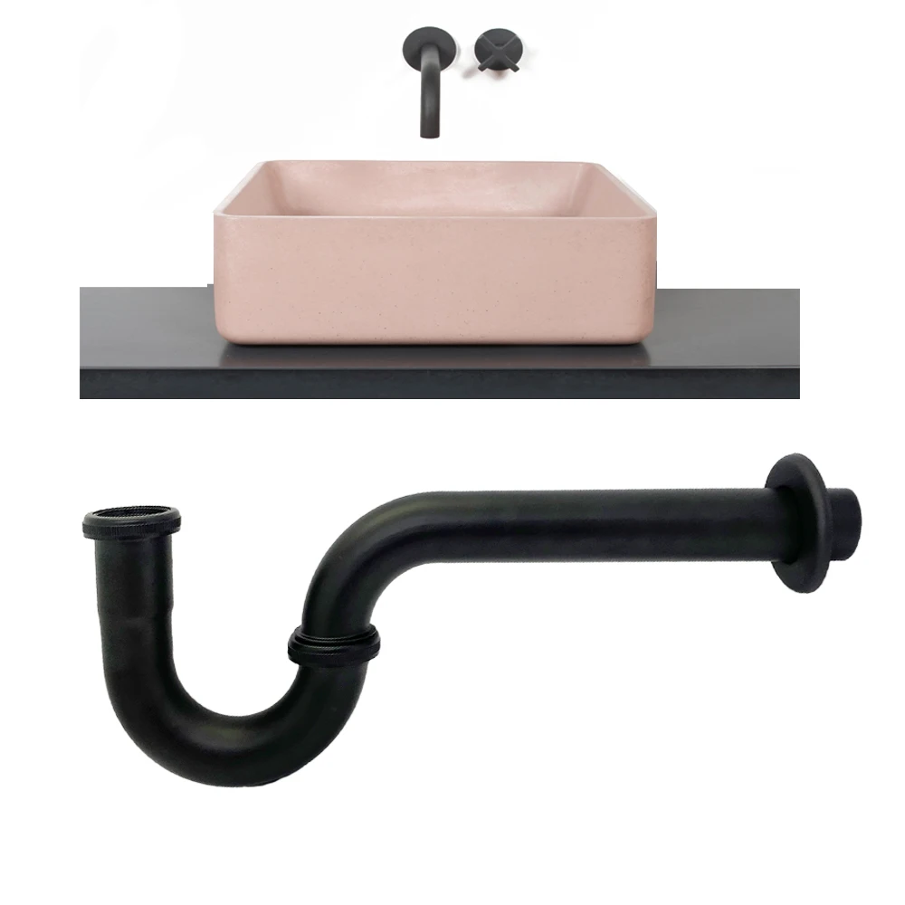 Black-Bathroom-Drain-pipe-Siphon-Sink-Drain-Flexible-Pipe-Bathroom ...