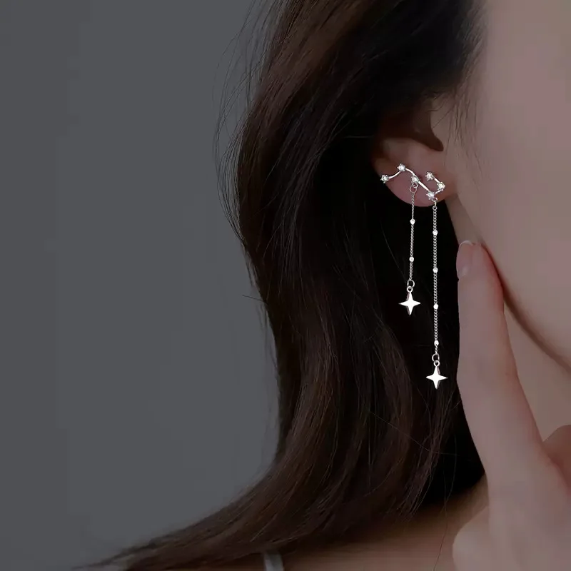 New 925 Sterling Silver Four Point Star Earrings Sparkling Zircon ...