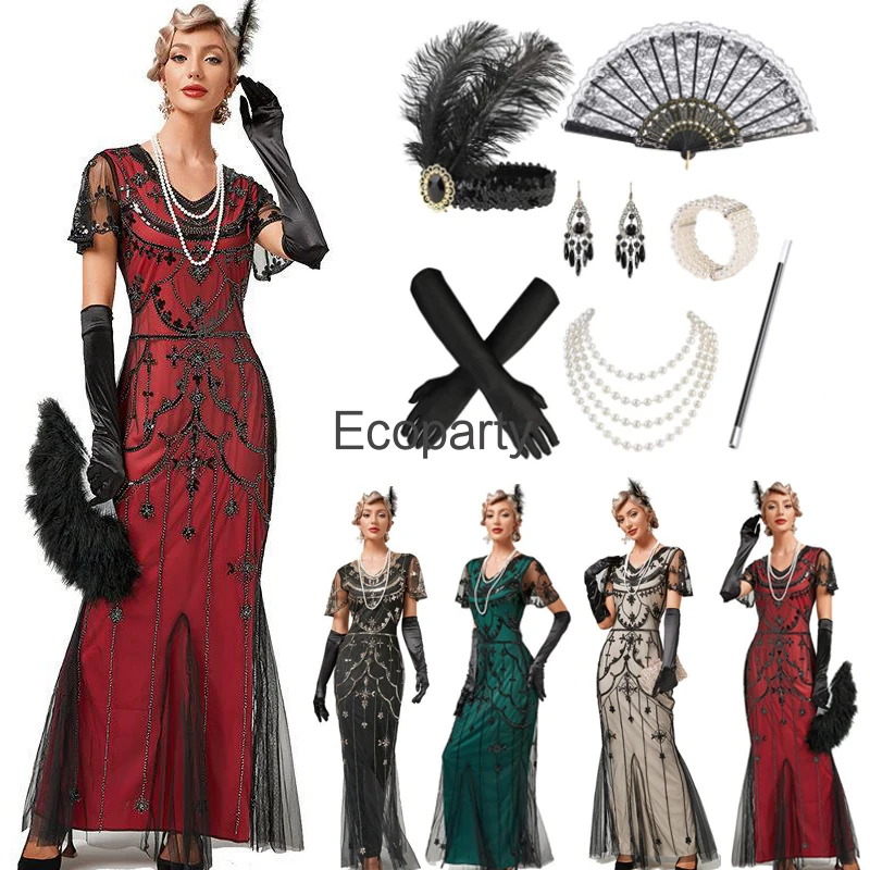 Vestido-Flapper-del-gran-Gatsby-para-mujer-elegante-vestido-Retro-de ...