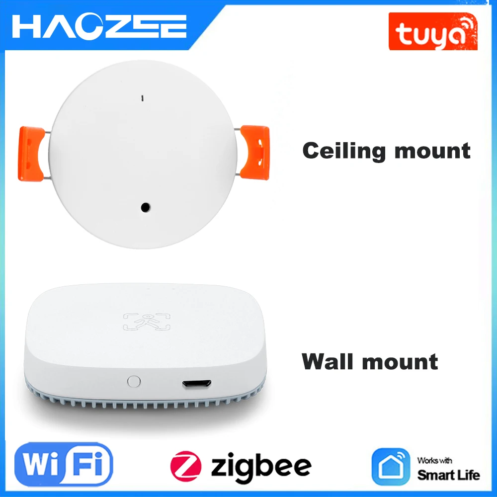 Tuya-WiFi/ZigBee 스마트 휴먼 존재감 감지기, 밀리미터파 레이더 감지 센서, 가정 보안 및 에너지 절약용