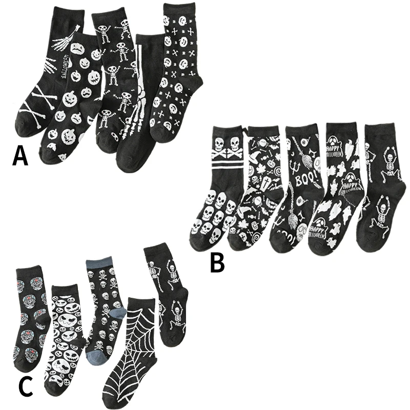 5Pairs-Halloween-Adult-Socks-Horror-Skull-Pumpkin-Ghost-Print-Socks-Men ...