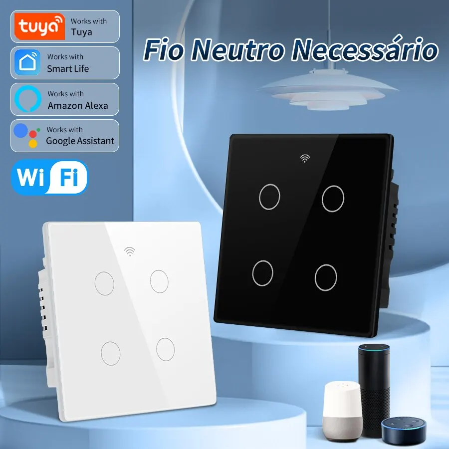 Brazil 4X4 Tuya WiFi Smart Switch 110V 220V Touch Panel 4 Gang Timing ...
