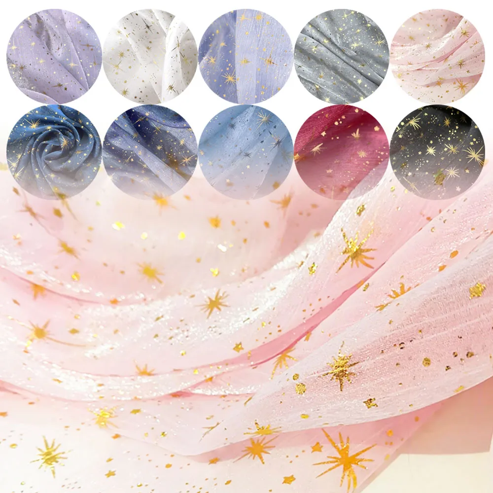 Star-Moon-Sequin-Pattern-Gilded-wrinkled-Fabric-Shiny-Silk-Crepe ...