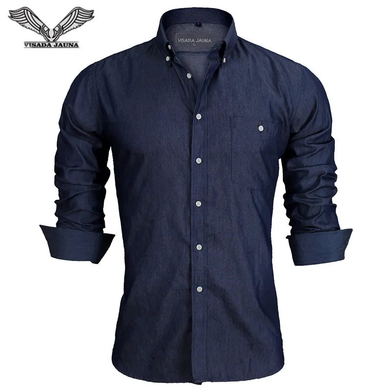 Slim Fit Men's Cotton Social Shirt | Visada Jauna Shirt | Men's Denim Shirts - Size - Aliexpress