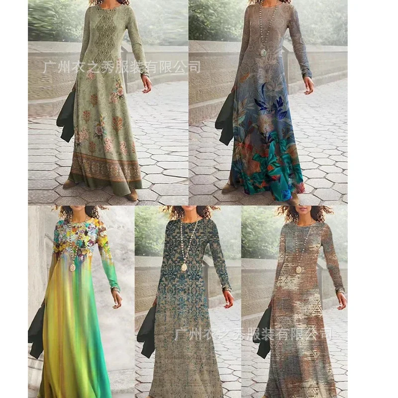 Vintage-Gradient-Printed-Midi-Long-Dress-Autumn-Winter-Elegant-High ...