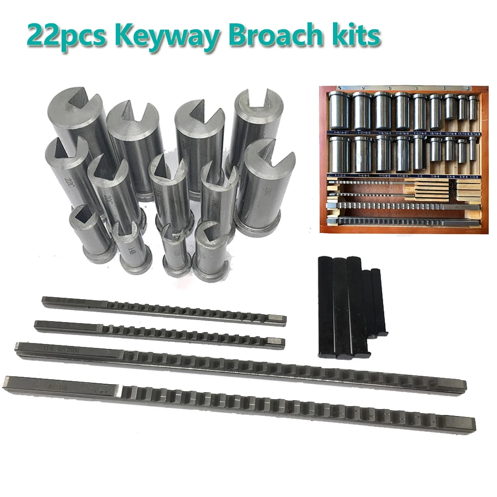 22 PCS Keyway Broach Kit 4mm 5mm 6mm 8mm Broach Push Type & 13pcs Bushs ...
