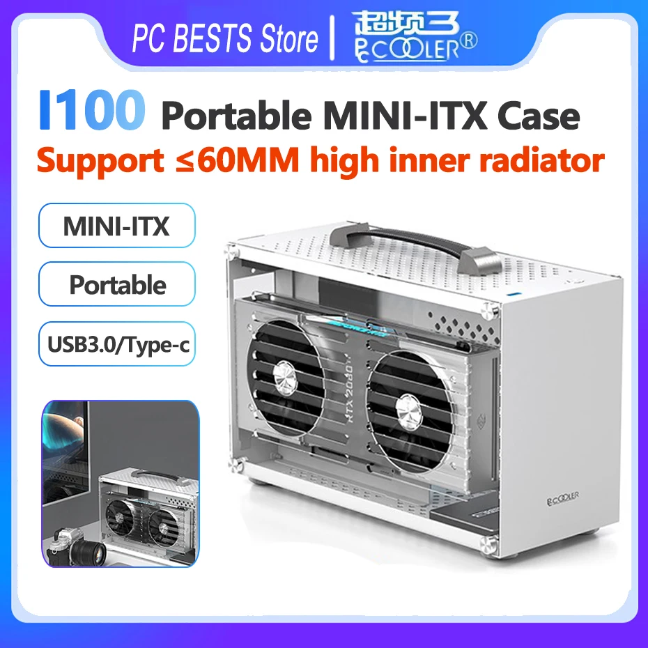 Pccooler I100 미니 ITX 케이스, 컴퓨터, 알루미늄, 소형 데스크탑, 휴대용 섀시, i7 11700 RTX3080 ...