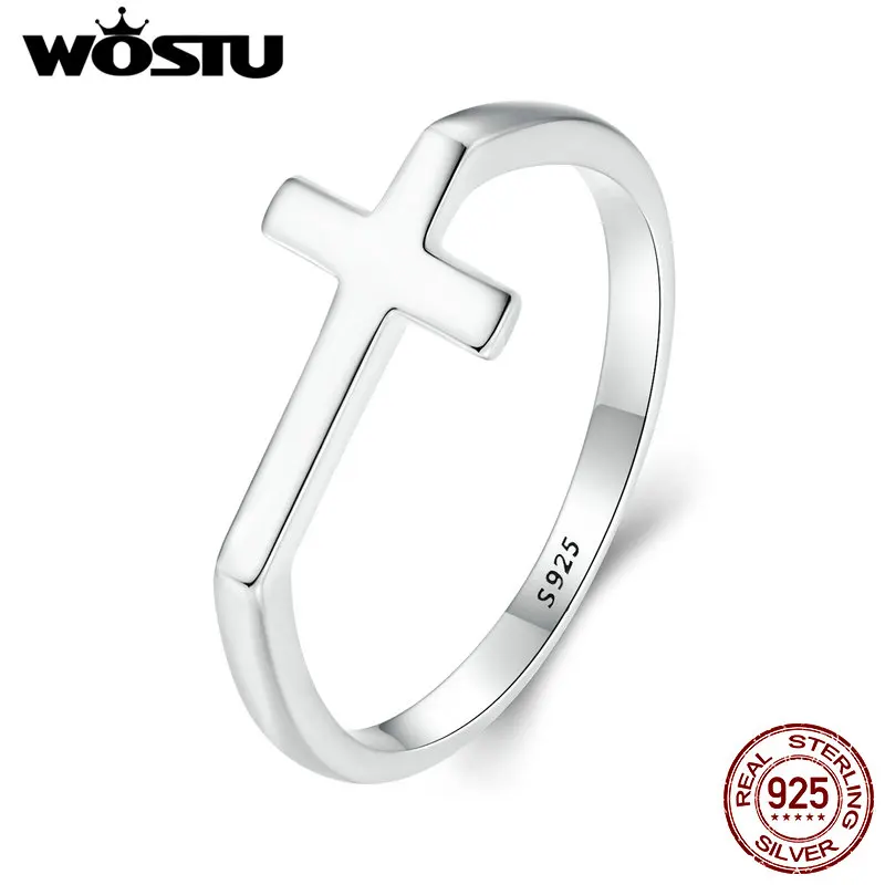 WOSTU-Real-925-Sterling-Silver-Simple-Cross-Finger-Ring-for-Women-Daily ...