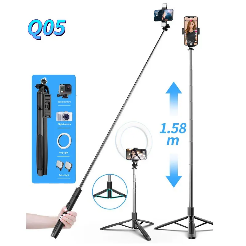 Q05-Selfie-Stick-Tripod-1580mm-Retractable-with-Wireless-Remote-BT-360-Rotation-Phone-Camera ...