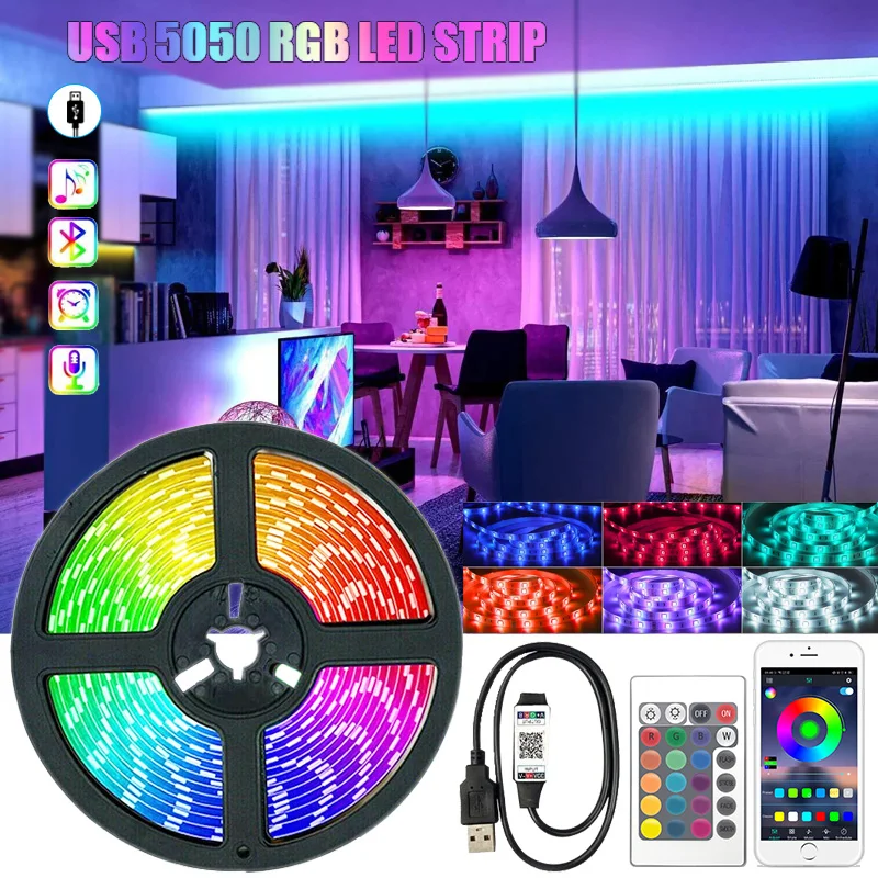 RGB-5050-USB-Led-Strip-Light-Bluetooth-App-Control-5V-USB-Led-Tape ...