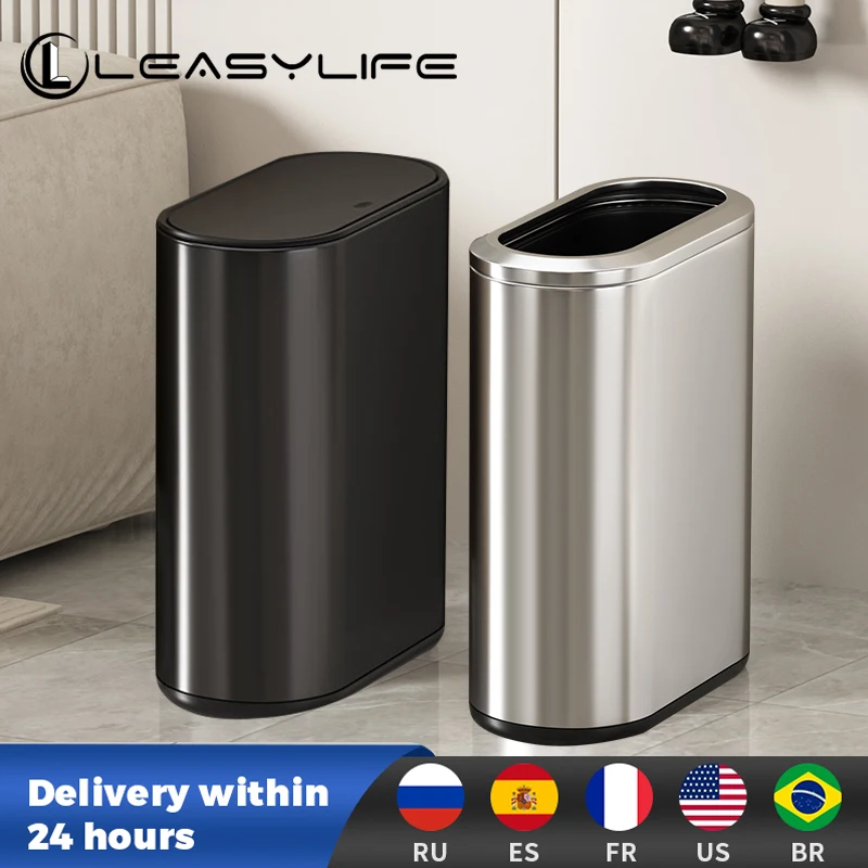 Leasylife-9L-Stainless-Steel-Narrow-Trash-Can-Oval-Design-Luxury-Light ...