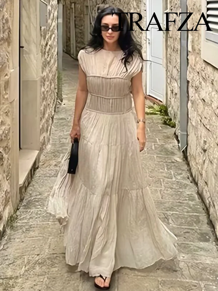 TRAFZA-Feminine-Elegant-Zipper-Pleated-High-Street-Dress-Women-s ...