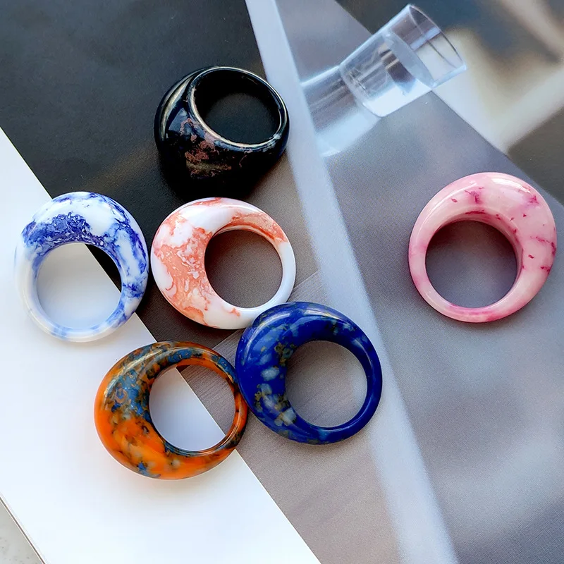 Vintage-Fashion-Multicolor-Acrylic-Resin-Geometric-Oval-Texture-Rings ...