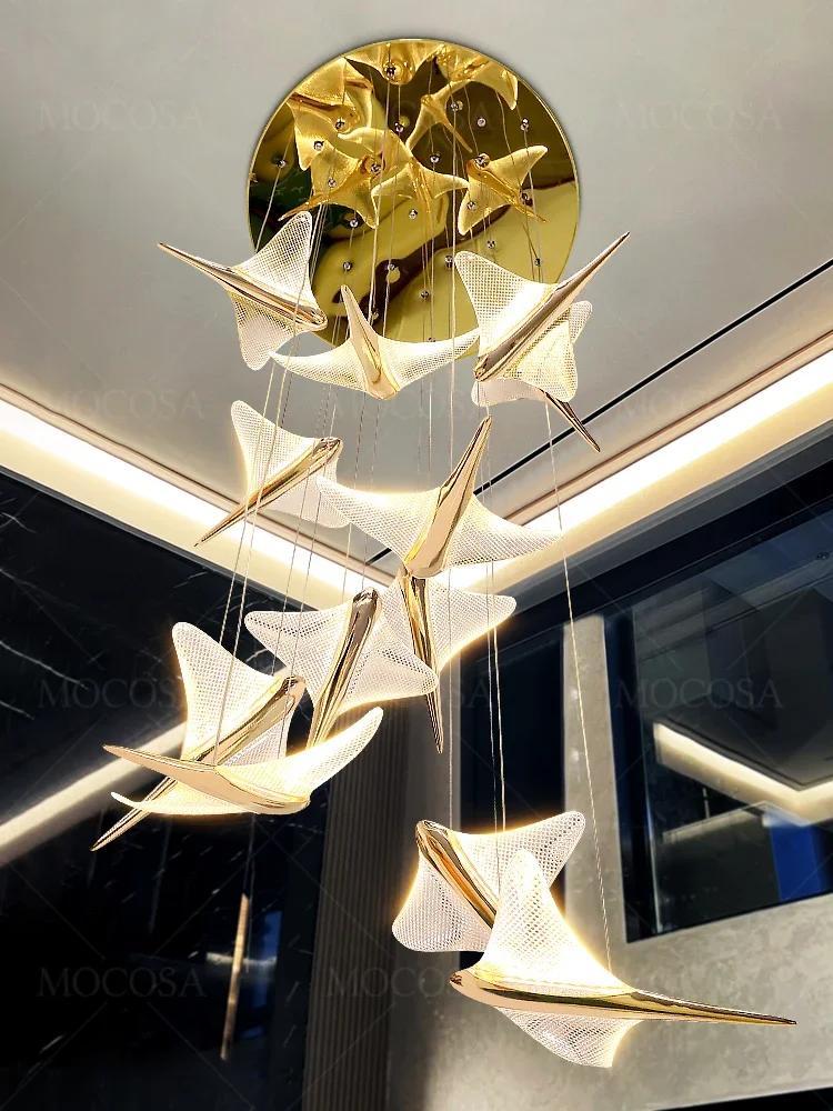 Flying Fish Chandelier Decoration Villa Stairwell Hanging Lamp High ...