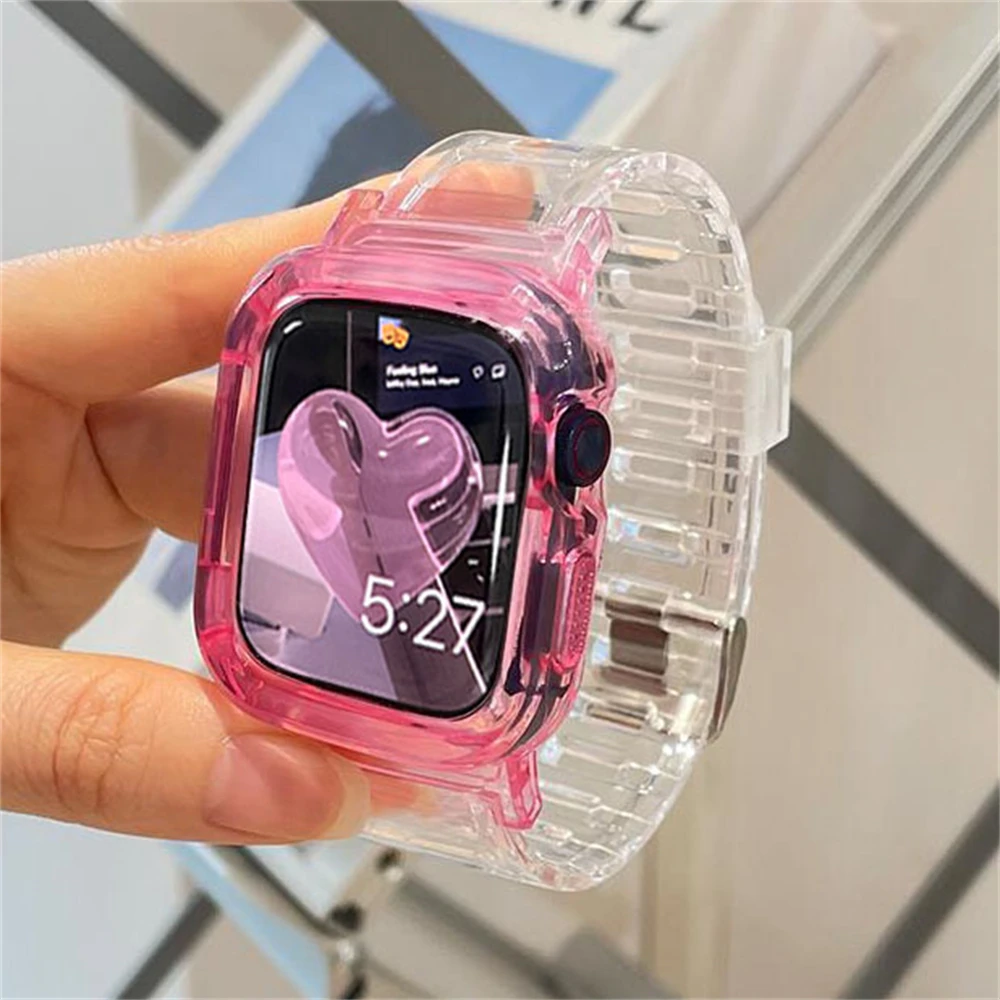 Korean-Cute-Gradient-Clear-Band-Case-For-Apple-Watch-7-8-9-41-45MM-38 ...