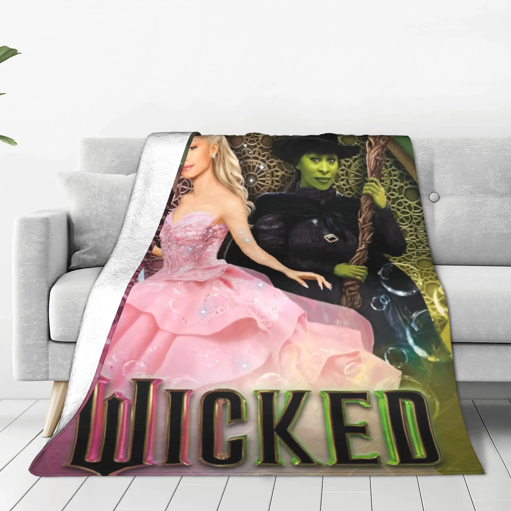 Wicked Elphaba & Glinda Tonal Knitted Blanket Magic Movie Flannel Throw ...