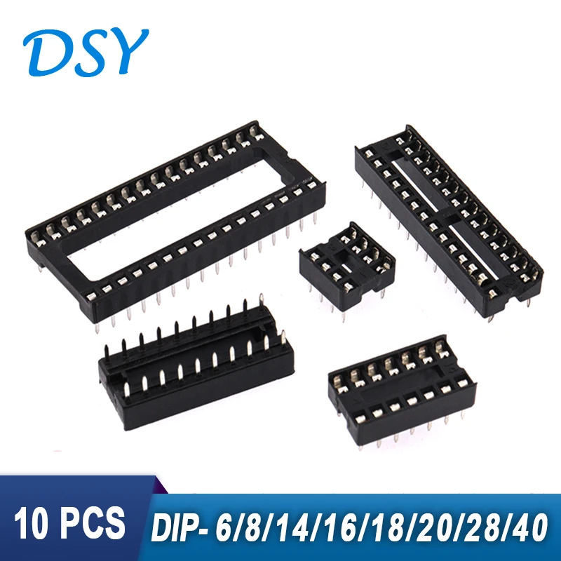 10PCS IC Sockets DIP6 DIP8 DIP14 DIP16 DIP18 DIP20 DIP28 DIP40 2.54mm ...