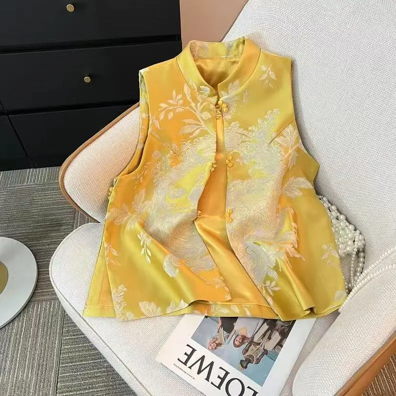 2025 Summer New Chinese Style Simple Yellow Buckle Tang Suit Cheongsam ...