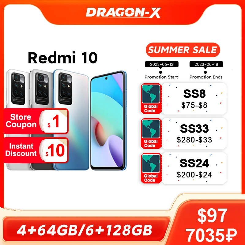 Global Version Xiaomi Redmi 10 64GB/128GB MediaTek Helio G88 Octa ...