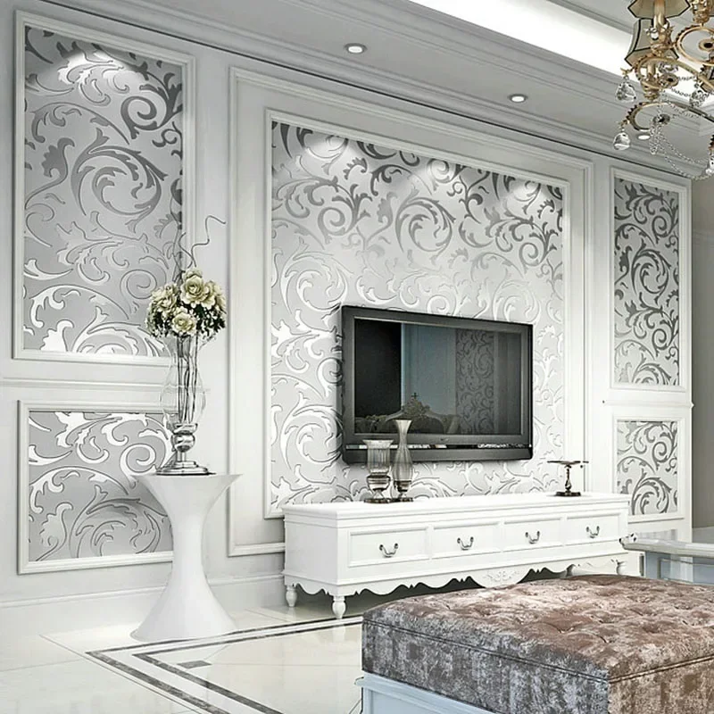 3D Grey Victorian Damask Embossed Wallpaper Roll Home Decor Living Room ...