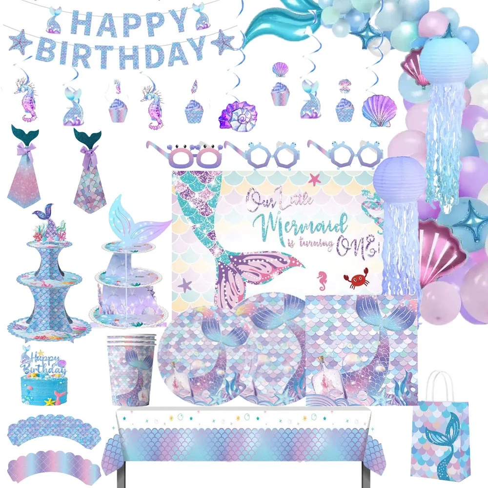 New-Mermaid-Disposable-Tableware-Set-Little-Mermaid-Paper-Plates-Cup ...