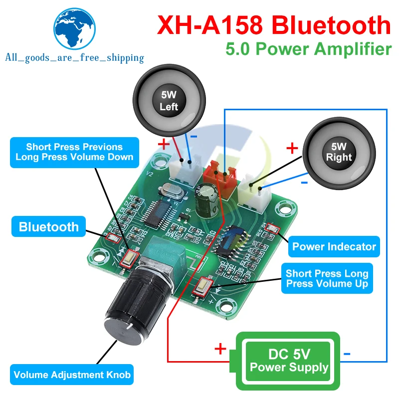 XH A158 ultra clear Bluetooth 5.0 power amplifier board pam8403 small power DIY wireless speaker ...