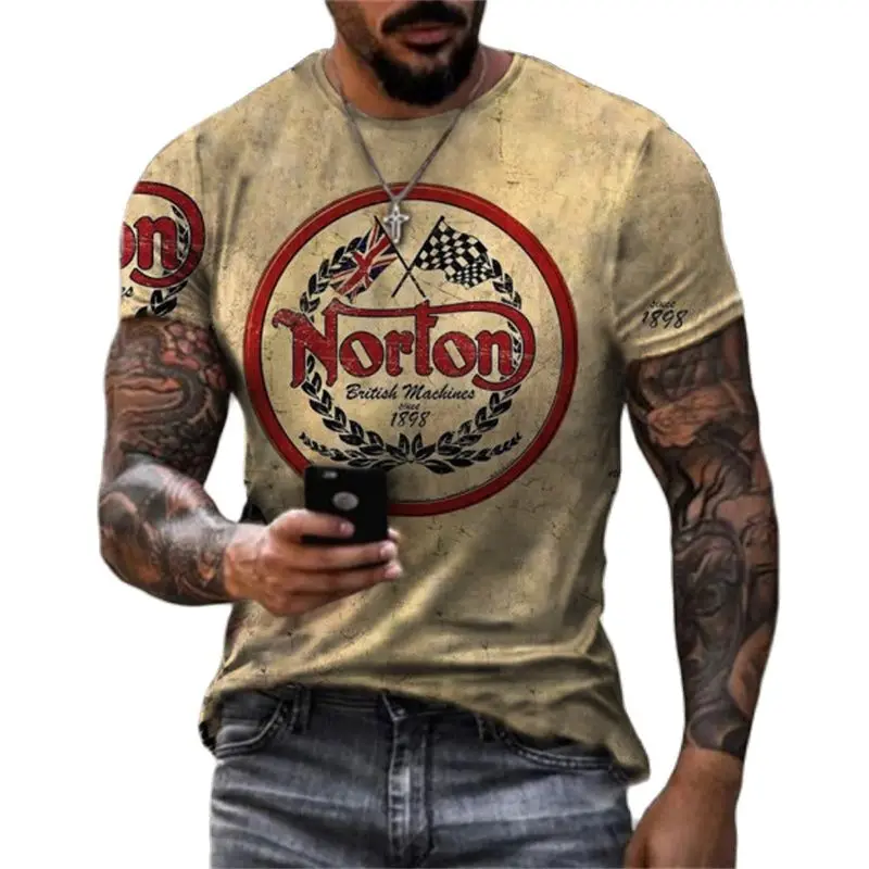 Camiseta-do-vintage-para-os-homens-3d-norlon-motocicleta-manga-curta ...