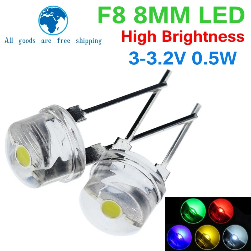 10pcs New F8 8mm 0.5w 3.0-3.2v Straw Hat Led White Super Bright Led ...