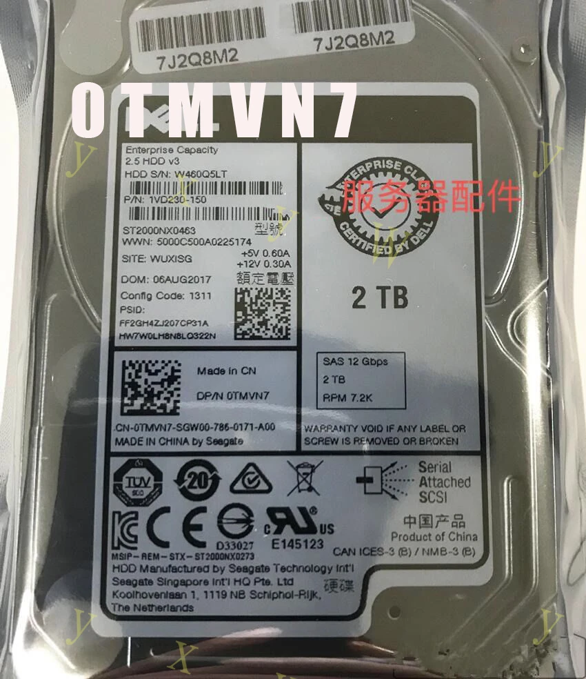 Suitable For Dell Ent 0tmvn7 Tmvn7 2tb St2000nx0463 7.2k Sas 2.5" Sff ...