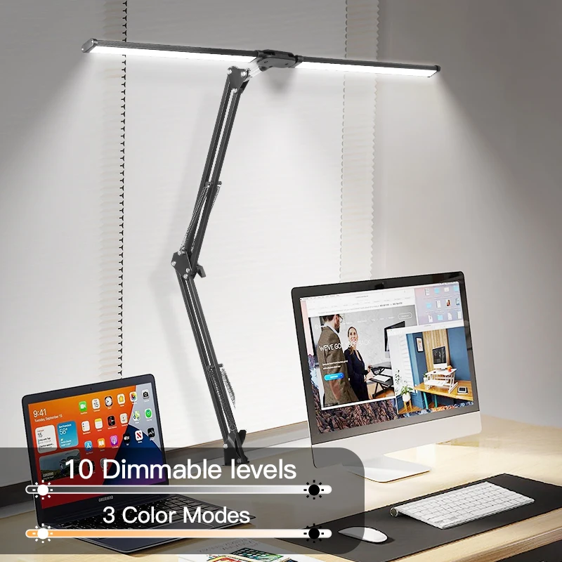 Doppelkopf-LED-Schreibtisch-lampe-stufenlos-dimmbar-24w-USB-Tisch ...